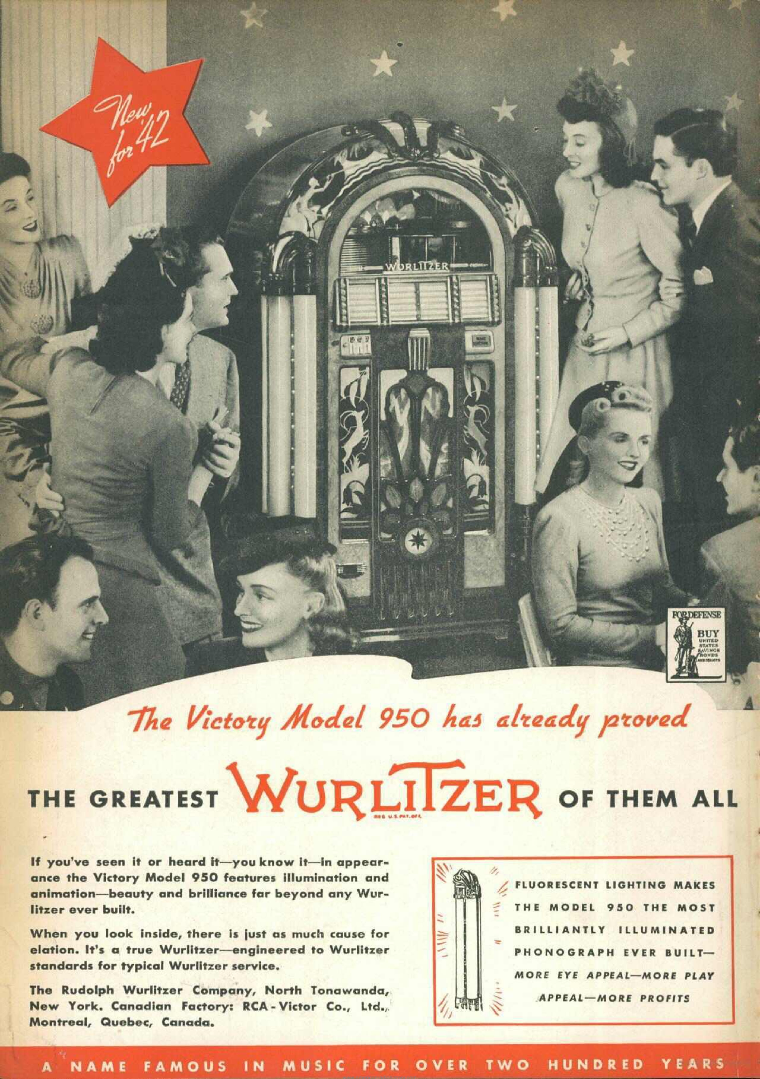 American Jukebox History - Wurlitzer - Advertising - 1942