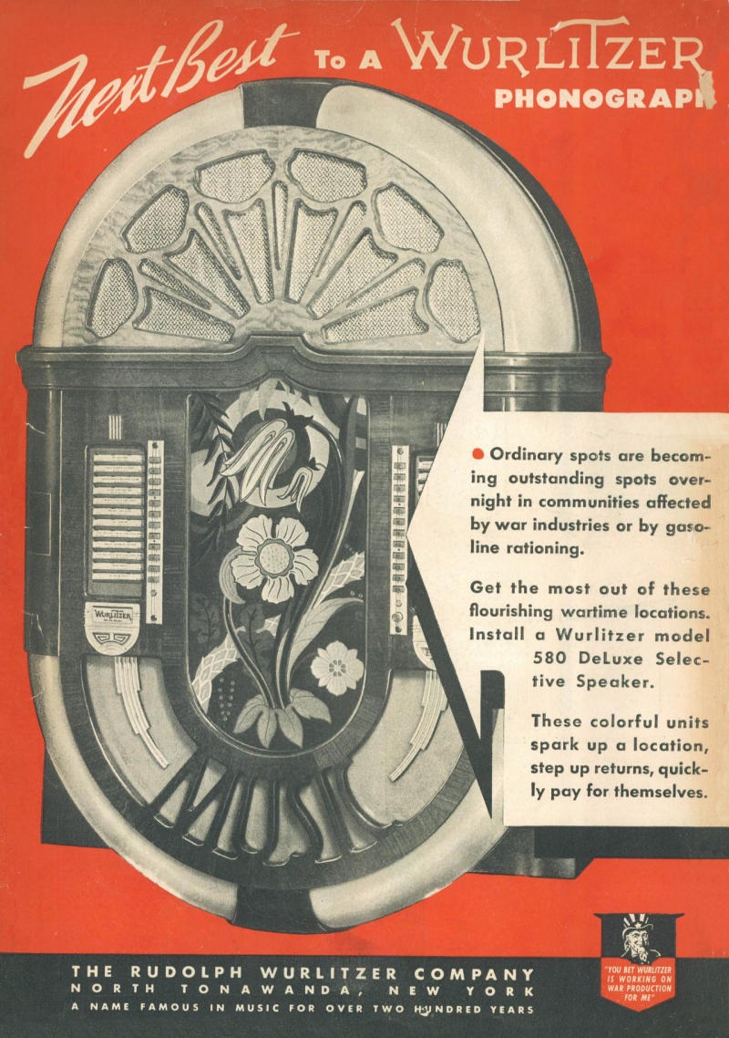 American Jukebox History - Wurlitzer - Advertising - 1942